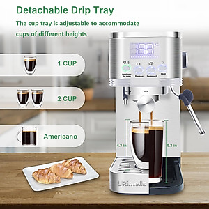 URintells Cuising Espresso Machine, 20 Bar LED Display Espresso Maker with Steam Milk Frother for Americano Cappuccino Latte, Espresso Coffee Machines with ESE Pod Filter, Gift for Dad Mom