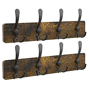 YMYNY Coat Rack Wall Mounted with 8 Hooks, 33.1" L Coat Hooks, 2 Pack Coat Hanger, Heavy Duty Wall Floating Rack, for Entryway, Kitchen, Bedroom, Bathroom, Rustic Brown UHWS005H-2