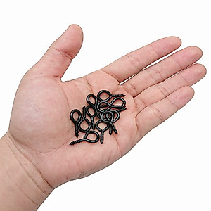 100 Pcs 1 Inch Metal Screw Eyes Hook Self Tapping Screw in Eye Hooks Ring for Indoor & Outdoor Hanging, Lifting and Securing Cables, Wires Etc Small Items, Black