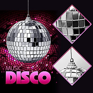 30PCs Hanging Mirror Disco Ball Ornaments Silver Disco Balls Decoration Ball Cake Decoration 70s Disco Party Disco Ball with Rope