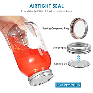 YEBODA 32 oz Mason Jars Canning Jars with Airtight Lids and Bands 6 Pack Ideal for Preserving, Meal Prep, Overnight Oats, Jam, Jelly, Jams, Spice, Sauces, Salads, Yogurt, Wedding Favors