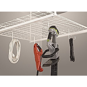 HyLoft 777 Wall Shelf with Hanging Rod, 36" x 18" (2-Pack) , White & 00212 Add-On Storage Hook Accessory for HyLoft Model-540 Ceiling Rack, 4 Count , White