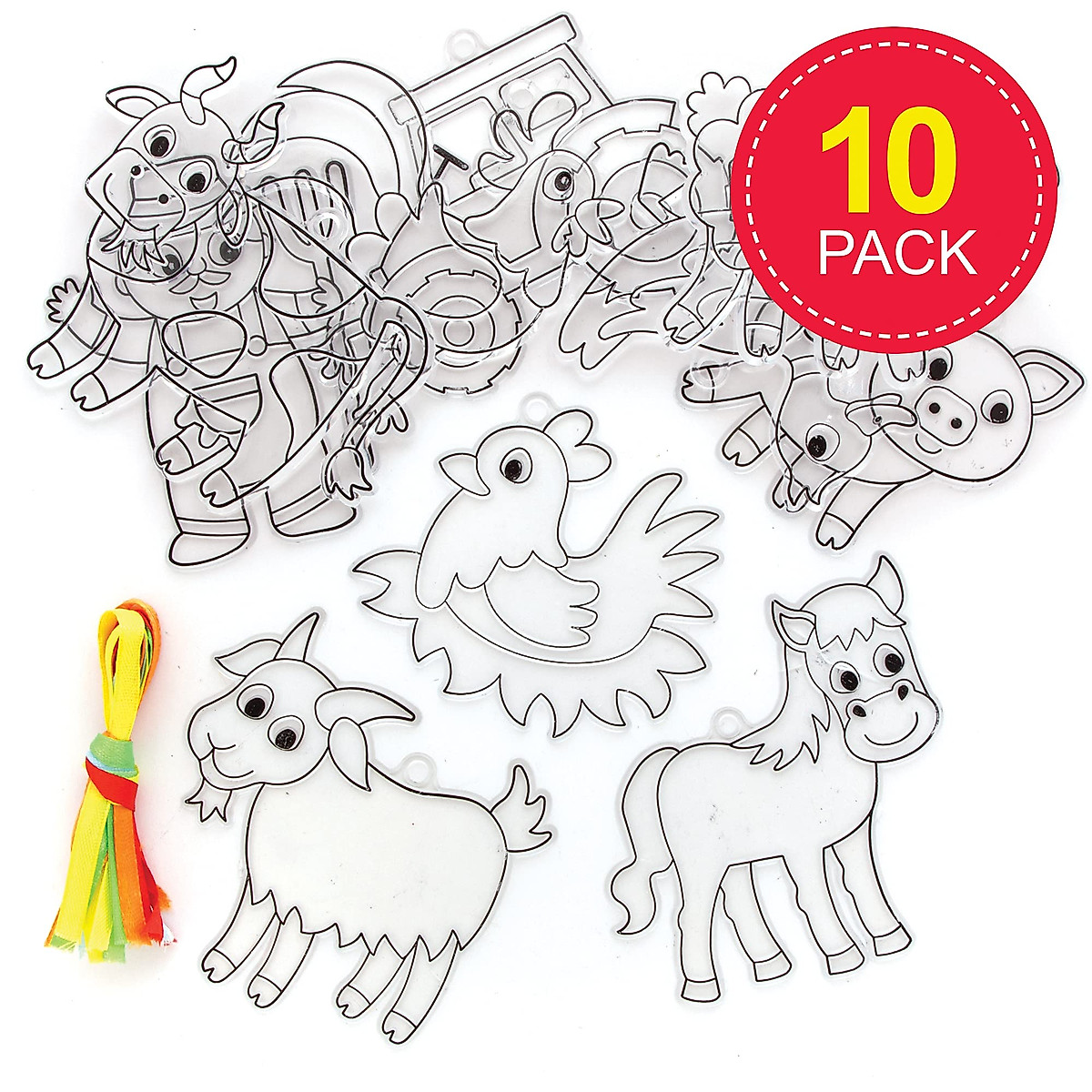 Baker Ross FE538 Farm Suncatcher Craft - Pack of 10, Stained Glass Effect for Kids to Decorate and Display for Arts and Craft Activities