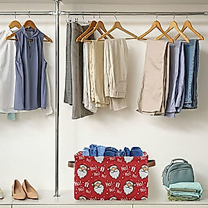 xigua Christmas Head Santa Foldable Canvas Storage Bin, Sturdy Fabric Storage Basket with Handles, Storage Cube Box for Organizing Shelf Nursery Toy Closet 1PCS