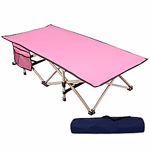 REDCAMP Folding Kids Cot for Sleeping 5-10, Portable Toddler Cot Bed Child Travel Cot for Camping, Pink 53''x26''