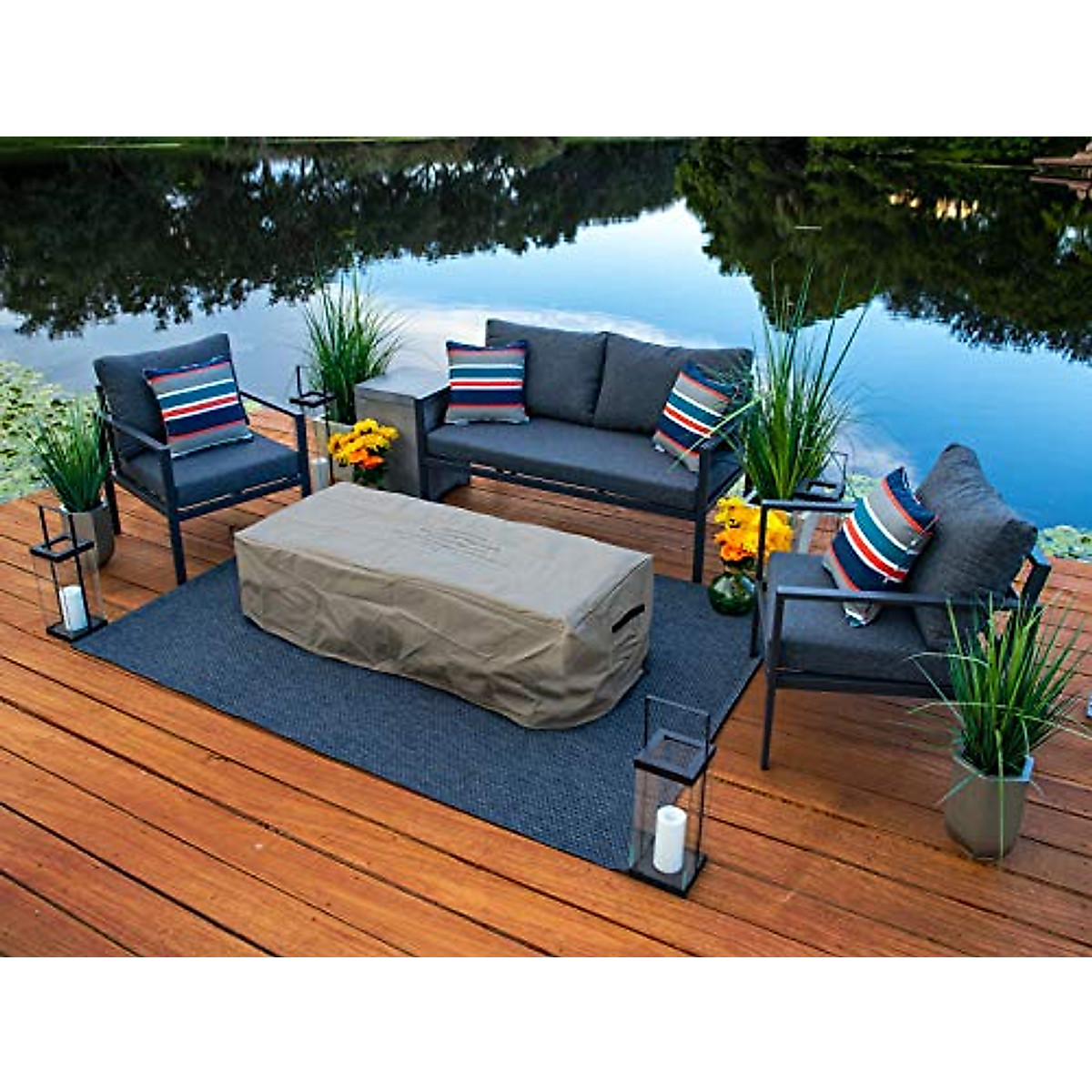 Juno 4 Piece Outdoor Furniture Conversation Set with 56" Rectangular Propane Gas Fire Pit Table