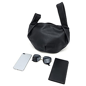 Earnda Small Tote Bag for Women Soft Volume Top Handle Bag Wristlet Knot Clutch Pouch Black