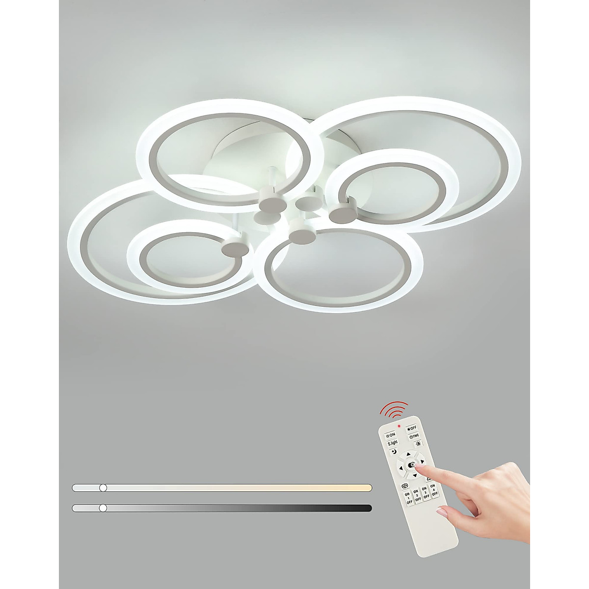 SJV Modern LED Ceiling Light: 27 Inch Flush Mount Ceiling Light Fixture 60W Memory Timer LED Dimmable Lamps with Remote for Living Dining Room Lighting Bedroom Home 3000K/ 4000K/ 6500K