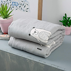 UOMNY Baby Blanket - Soft Cot Comforter Crib Baby Quilts for Boys and Girls 39x55 Inch Printed Gauze 1 Pack Baby Blanket Cradle Quilt Nursery Bed Throw Blanket Bed Cover Lightweight Bear