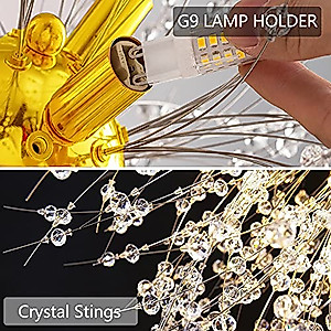 Mivenda Gold Crystal Chandeliers 9-Light Modern Firework Chandelier Dandelion Light Fixture,Bedroom Chandelier,Ceiling Hanging Lighting for Dining Room,Bedroom,Aisle
