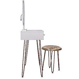 Kindmin Makeup Vanity Table Set with 3 Modes Adjustable Lighted Mirror Cushioned Stool, Dressing Table for Small Space