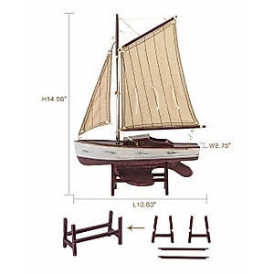 SAILINGSTORY Wooden Sailboat Decor Sailboat Gift Boat Model Ship Yacht Distressed Red