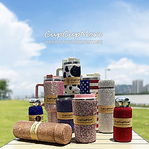 Cupcupmore 40oz Print Bling Rhinestone Stainless Steel Sippy Tumbler Glitter Vacuum Insulated Water Bottle with Straw & Lid &Handle,Thermos for Hot & Cold Drinks,Car Cup Holder (Bride White, 40 oz)