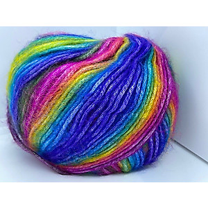 Picasso Rainbow II - Blue, Purple, Green, Yellow, Orange, Fuchsia Fuzzy with Subtle Sheen Yarn, Polyester, Acrylic Blend 50 gram 125 Yards