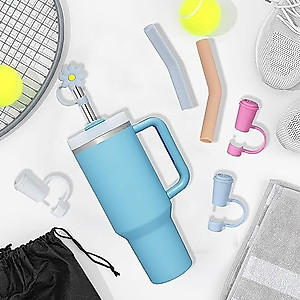 8 PCS Stainless Steel Straw for Stanley 40oz Adveture Quencher Tumbler, 12 inch Replacement Straw with 8 PCS Flower Straw Cover, Metal Straw for Stanley 30oz