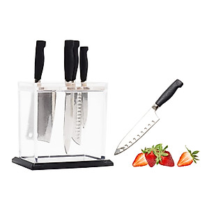 Hiawbon 1:6 Scale Miniature Kitchen Knife Set with Knife Shelf 5-Piece Mini Cooking Knives with Plastic Knife Storage Box for Mini House Kitchen Furniture Accessories