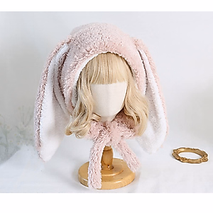 Jilneed Cute Bunny Hat Women Plush Rabbit Ear Funny Lolita Sweet Kawaii Winter Fluffy Fleece Warm Hat Cap Cosplay Accessory (pink)
