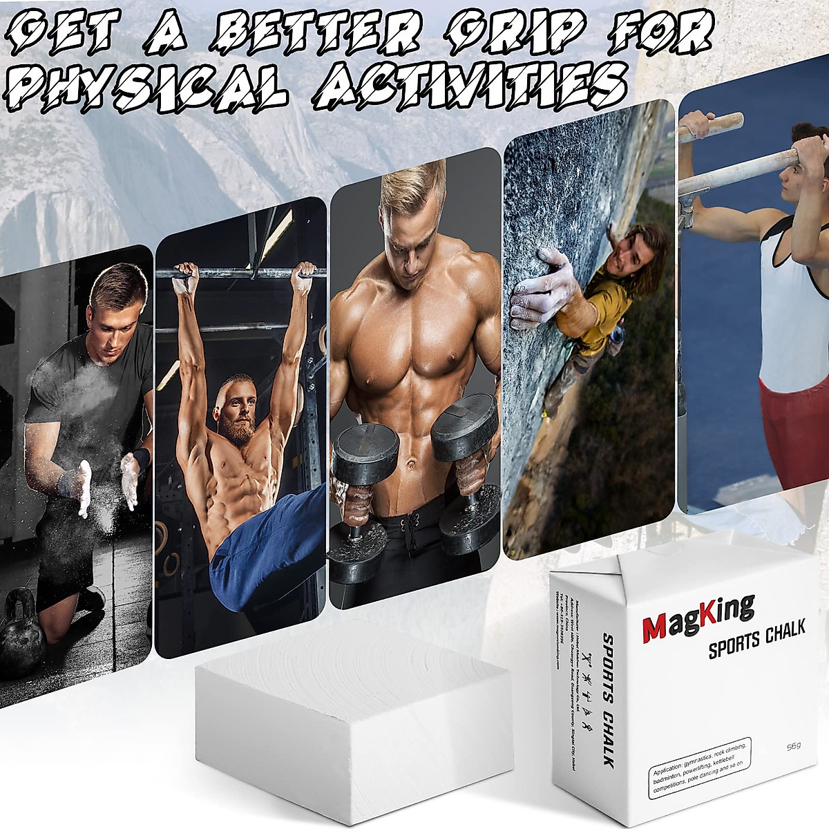 MagKing Gym Chalk Blocks, for Rock Climbing, Weightlifting, Workout Lifting, Gymnastics Bars, Crossfit, Magnesium Carbonate Chalk, 2oz, 1lb, 8 blocks