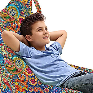 Lunarable East Lounger Chair Bag, Colorful Paisley Floral Pattern Classical Ornamental Medieval Art, High Capacity Storage with Handle Container, Lounger Size, Multicolor