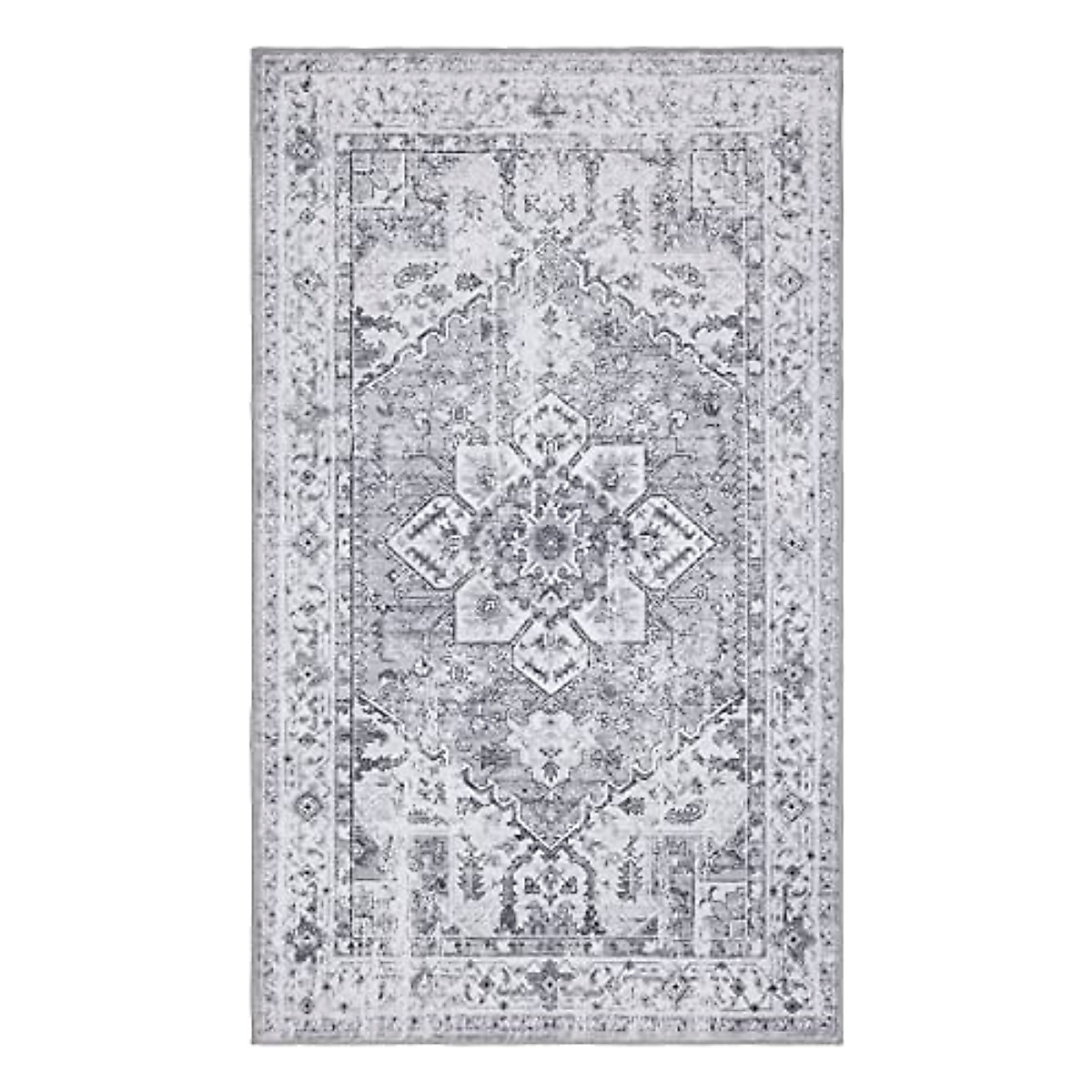 Lbris Washable Area Rug,Non Slip Stain Resistant 3x5 Vintage Grey Area Rug with Rubber Backing, Extra Soft Non Shedding Floor Carpet for Livingroom Bedroom Kitchen,Non Skid Durable Entry Rug