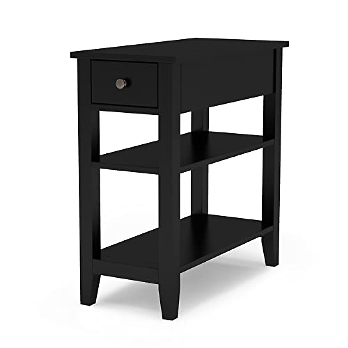 ChooChoo Side Table Living Room, Narrow End Table with Drawer and Shelf, 3-Tier Sofa End Table for Small Space, Black
