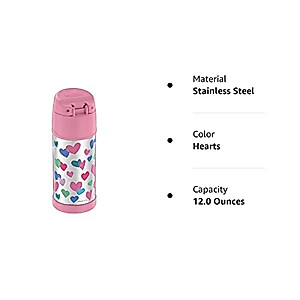 THERMOS FUNTAINER F4101 Stainless Steel Kids Bottle, 12 Ounce, Hearts
