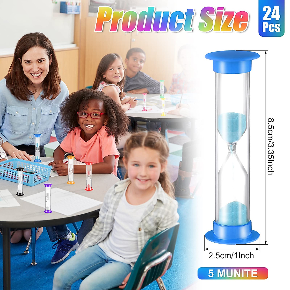 24 Pcs 5 Minute Sand Timer Plastic Hourglass 5 Min Visual Timer Mini Classroom Timer Small Shower Timer for Teacher Classroom School Must Haves Supplies Egg Sand Clock Kids Time Management (Colorful)