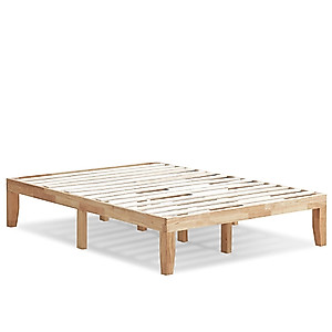 KOMFOTT 14 Inches Wood Platform Bed Frame Full Size, Solid Wood Mattress Foundation with Rubber Wood Frame, Strong Poplar Wood Slat Support, No Box Spring Needed, Bed Frame (Natural)