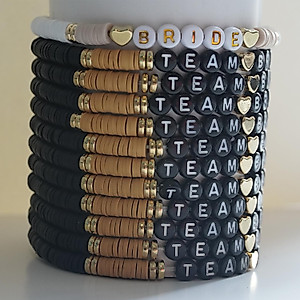 KIWILEPI Bachelorette Party Favors, 11pcs Black Bracelets for Team Bride 1pc White Bride Beaded Bracelet, Handmade Bridesmaids Gifts for Proposal Box Beach Wedding Party for Bride Tribe