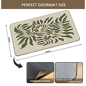 Lacosu Boho Door Mat,Summer Olive Green Botanical Leaf Front Door Mat Indoor Outdoor Entrance,Summer Boho Botanical Decor,Mid Century Modern Decor,17"X30"