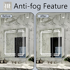 Chende 30" H x 32" W Bathroom Medicine Cabinet Mirror and Lights, Lighted Medicine Cabinet with 2 Sockets and Inside Lights, Stainless Steel LED Cabinet