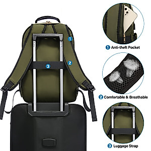 LOVEVOOK Laptop Backpack Purse for Women, Work Business Travel Computer Bags, College Nurse Backpack for Womens, Quilted Casual Daypack with USB Port, Fit 15.6 Inch Laptop, Army Green