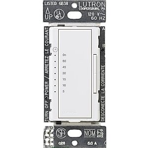 Lutron Maestro Countdown Timer Switch for Halogen and Incandescent Bulbs, 5-Amp Light/3-Amp Fan, Single-Pole or Multi-Location, MA-T51MN-WH, White