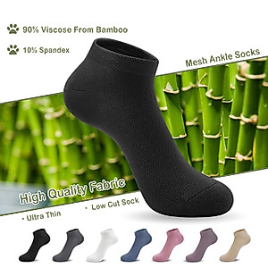 Women Ankle Soft Ultra Thin Mesh Beathable Viscose Bamboo Anti Odor Summer Cool Socks Low Cut Sock 5 Pairs,4-8/9-11 (Black, Medium)