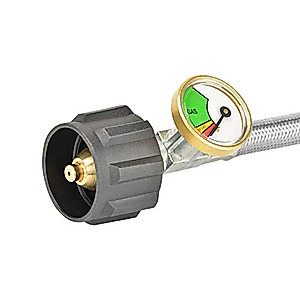 only fire 15 Inch RV Propane Hose with Gauge,Stainless Steel Propane Pigtail Connects Propane Cylinder to 2 Stage Propane Regulator or Appliance with 1/4 Inch Inverted Male Flare, 2-Pack