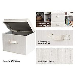StorageWorks Decorative Storage Boxes, Storage Basket with Lid and Handles, Mixing of Beige, White & Ivory, Large, 2-Pack