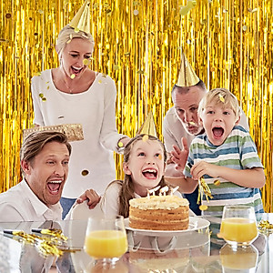 ORG Gold Foil Fringe Backdrop Curtains,2 Pack 3.3ftx8.2ft Tinsel Streamers Birthday Party Decortions,Metallic Photo Booth Props for Birthday Gradu Baby Shower Engagement New Year Party Supplies