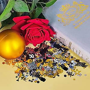Giftota 30th Anniversary Happy Birthday Confetti Foils, Number 30 Table Birthday Confetti Decorations Party Supplies, Black Gold Silver, 3.53 oz