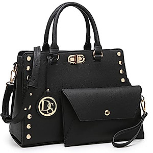 Dasein Purses and Handbags for Women Satchel Shoulder Bag Work Tote Top Handle Purse with Matching Wallet (Black)
