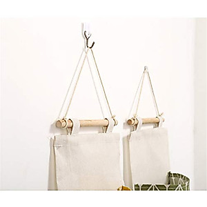 Votono Hanging Storage Bag Wall Mounted 3-Bag Door Organizer Linen Cotton Fabric 2 Pack for Room and Bathroom (2 Pack Green)