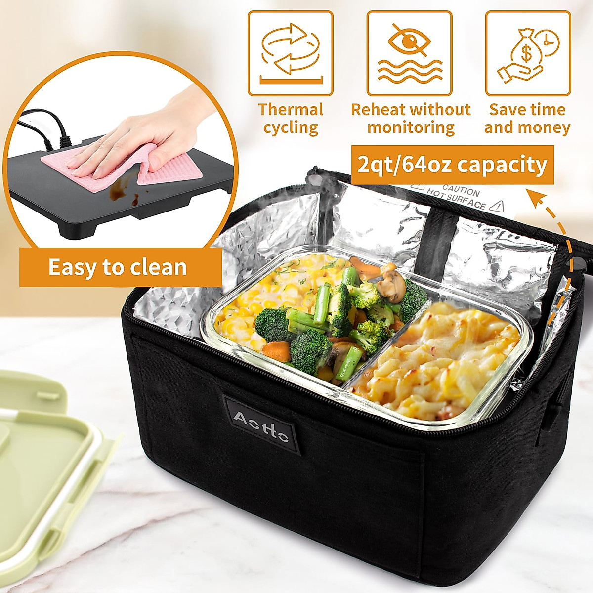 Aotto Portable Oven | 12V, 24V, 110V Car Food Warmer | Portable Mini Oven | Personal Microwave | Heated Lunch Box for Cooking and Reheating Food in Car, Truck, Travel, Camping, Work, Home