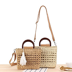 Monanoat Handwoven Straw Basket Bag with Top Handle Summer Beach Rattan Crossbody Bag Tote Handbag for Women
