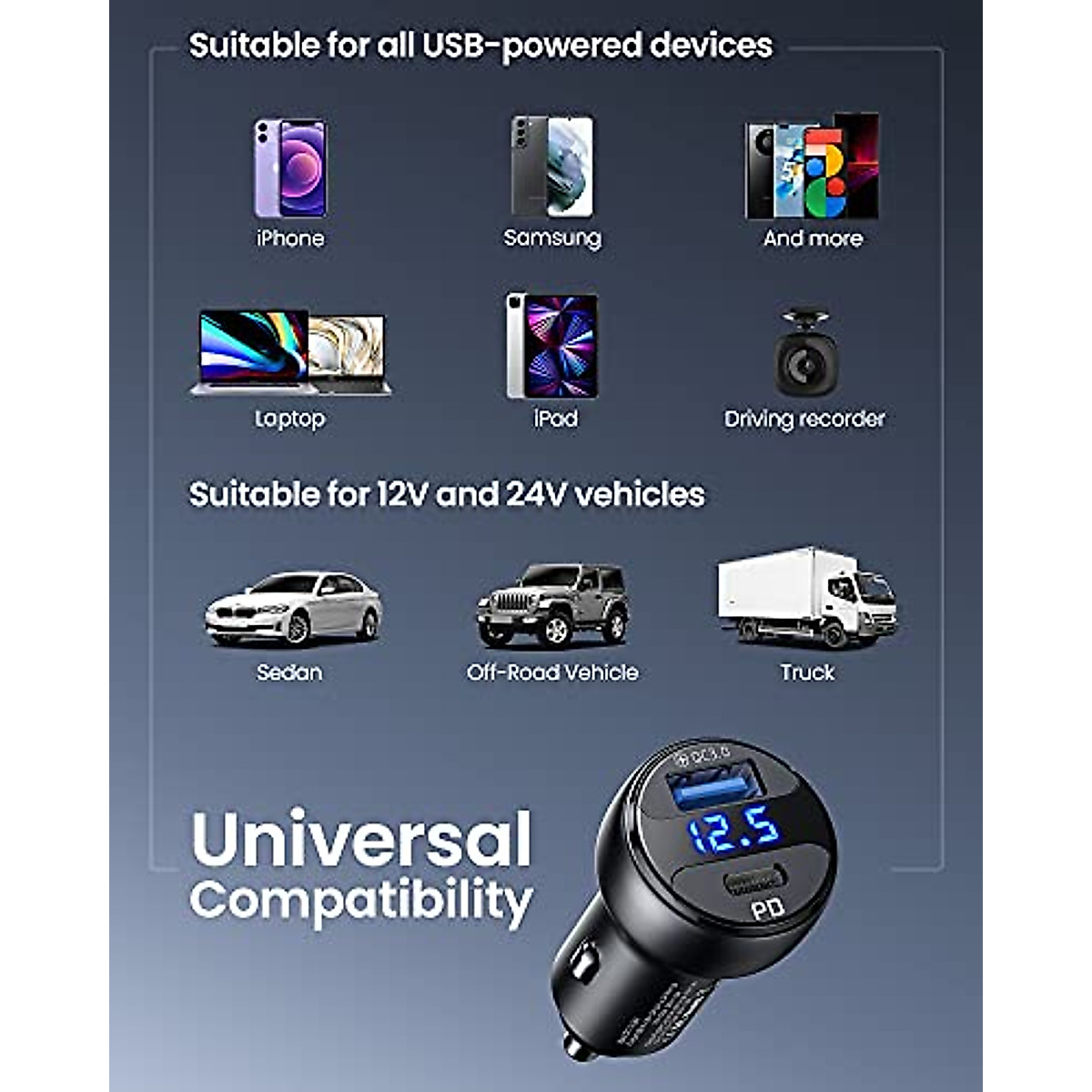 INIU USB C Car Charger, 66W Total [USB C+USB A] Car Charger Adapter with PD & QC, Fast Charging All Metal Tiny Car Phone Charger for iPhone 14 13 12 11 X Pro Samsung S21 Pixel iPad MacBook Air Tablet