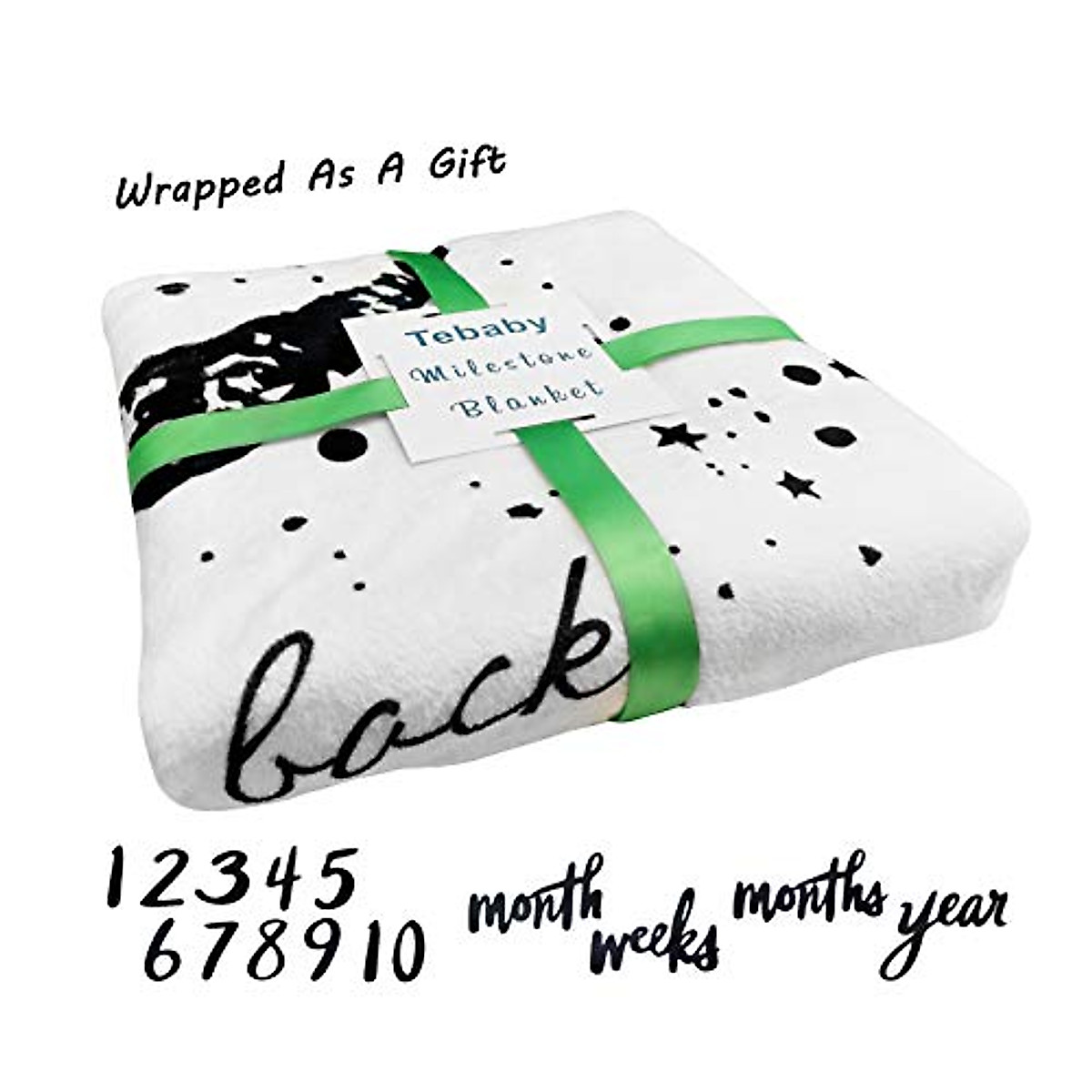 Baby Monthly Milestone Blanket Moon - Neutral Personalized Month Blanket for Boy Girl Newborn Soft Plush Fleece Photography Background Bonus Felt Milestone Number Set Large