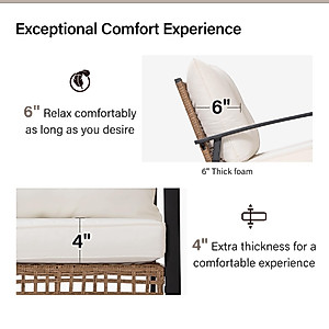 LAUSAINT HOME 4-Piece Patio Conversation Set, Comfortable Oversized Outdoor Furniture Set with Soft Cushion and Storage Metal Coffee Table for Backyard, Porch, Garden and Poolside, Beige