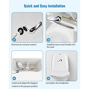 BUT TO Zinc Alloy Universal Toilet Handle Replacement Kit - Front Mount Toilet Tank Flush Handle with Stainless Steel Flapper Chain - Easy Install Toilet Handle Lever for Reliable Performance