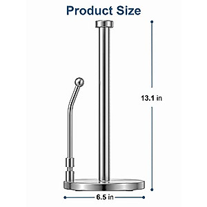 SMARTAKE Paper Towel Holder for One Hand Tear, Paper Towel Dispenser Standing Weighted Base Non Slip, Spring Arm Fit Most Size Paper Roll, Stainless Steel Paper Towel for Kitchen Countertop Silver
