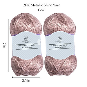 2PK Metallic Shine Yarn, Bulky, Wool Yarn, Silky Soft, Sparkly Yarn for Knitting and Crochet, Total 200g | 460m (Gold)