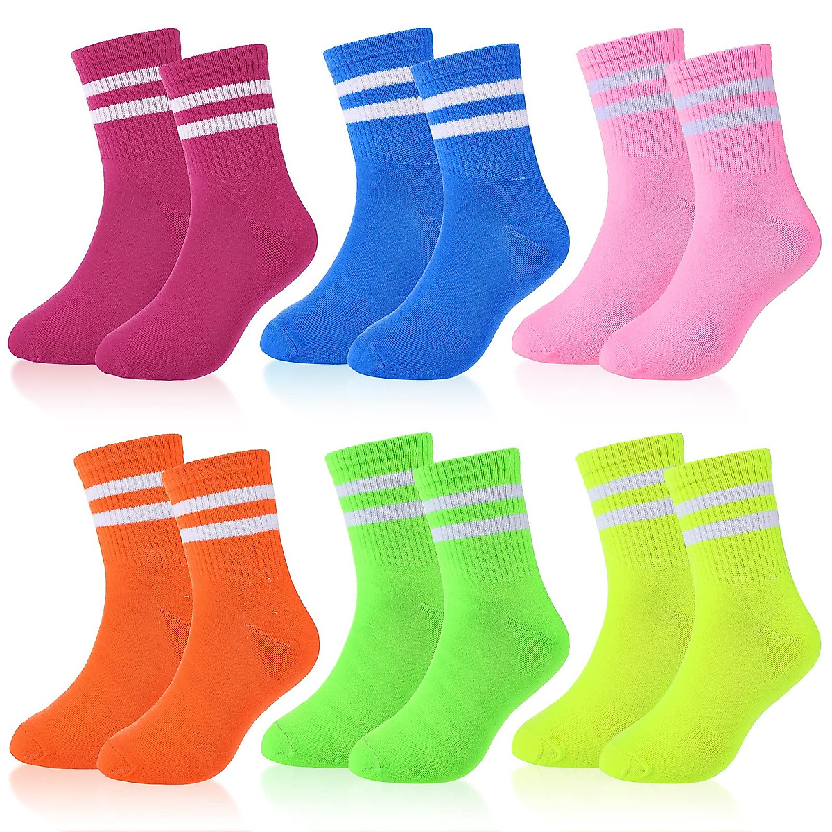 Tarpop 6 Pairs Neon Socks Neon Striped Crew Socks Tube Socks Striped Socks Men Women Ankle Socks Athletic Socks Short Socks (Bright Color)