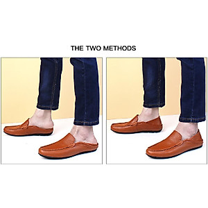 Go Tour Men's Premium Genuine Leather Casual Slip On Loafers Breathable Driving Shoes Fashion Slipper Blue 10.5/46